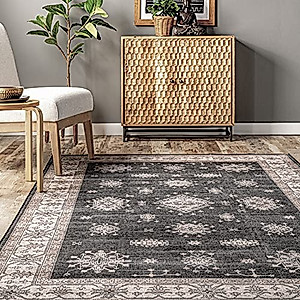 nuLOOM Mollie Machine Washable Traditional Border Area Rug, 5' x 8', Charcoal