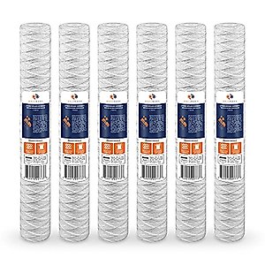 Aquaboon 1 Micron 20" x 2.5" String Wound Sediment Water Filter Cartridge | Universal Replacement for Any 20 inch RO Unit | Compatible with 101-230, PD-5-20, AP110-2C, P5-20, CFS124-C20, 6-Pack