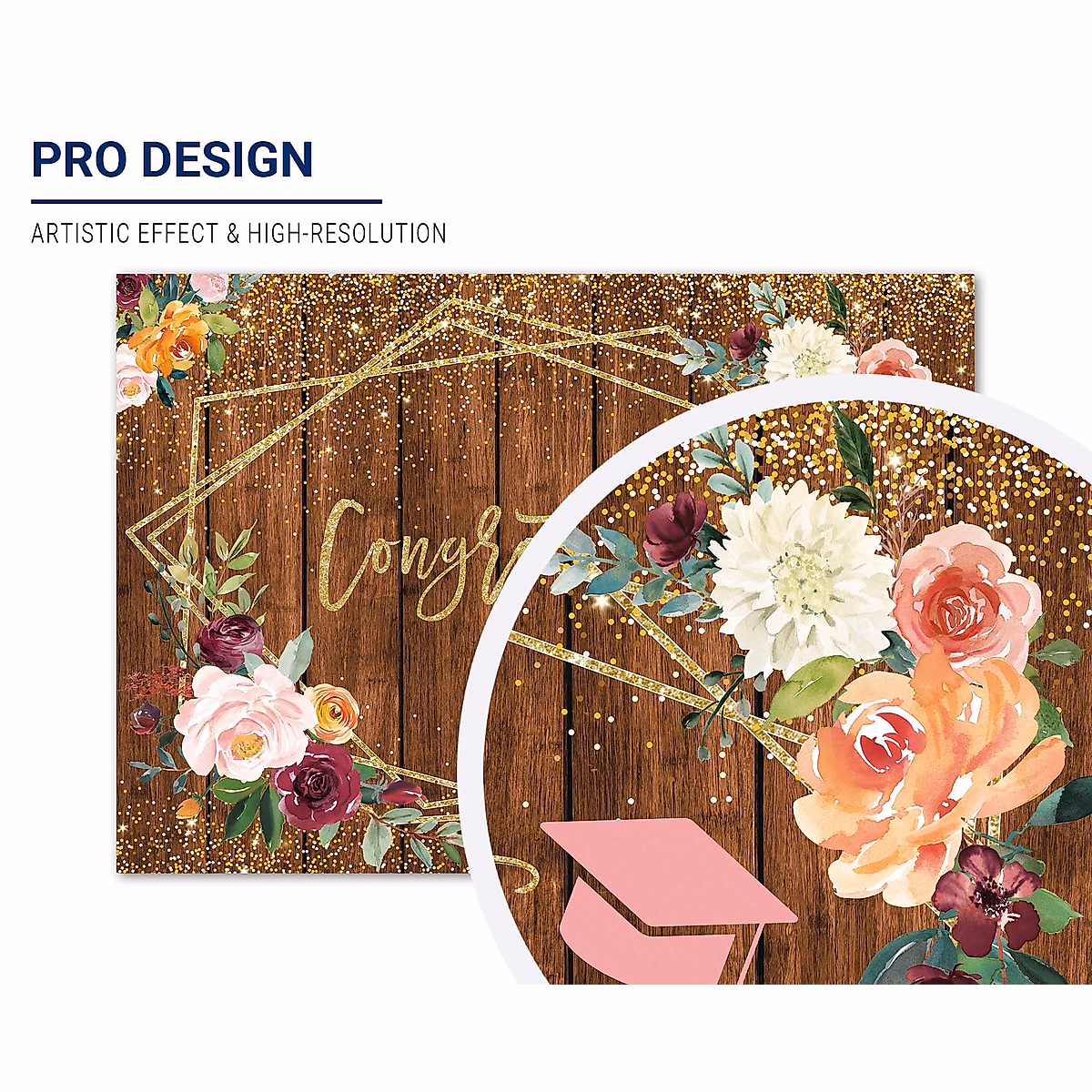 Allenjoy 7x5ft Pink Floral Graduation Backdrop Congrats Grad Flower Wood Board Class of 2023 Banner Background College Prom Party Supplies Decorations Event Decor Banner Portrait Photography Selfie