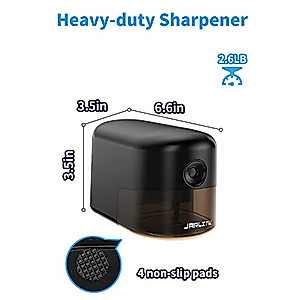 JARLINK Electric Pencil Sharpener, Heavy Duty Pencil Sharpeners for 6-8mm No.2/Colored Pencils, Wall Industrial Pencil Sharpener with Stronger Helical Blade in Classroom/Office/Home (Black)