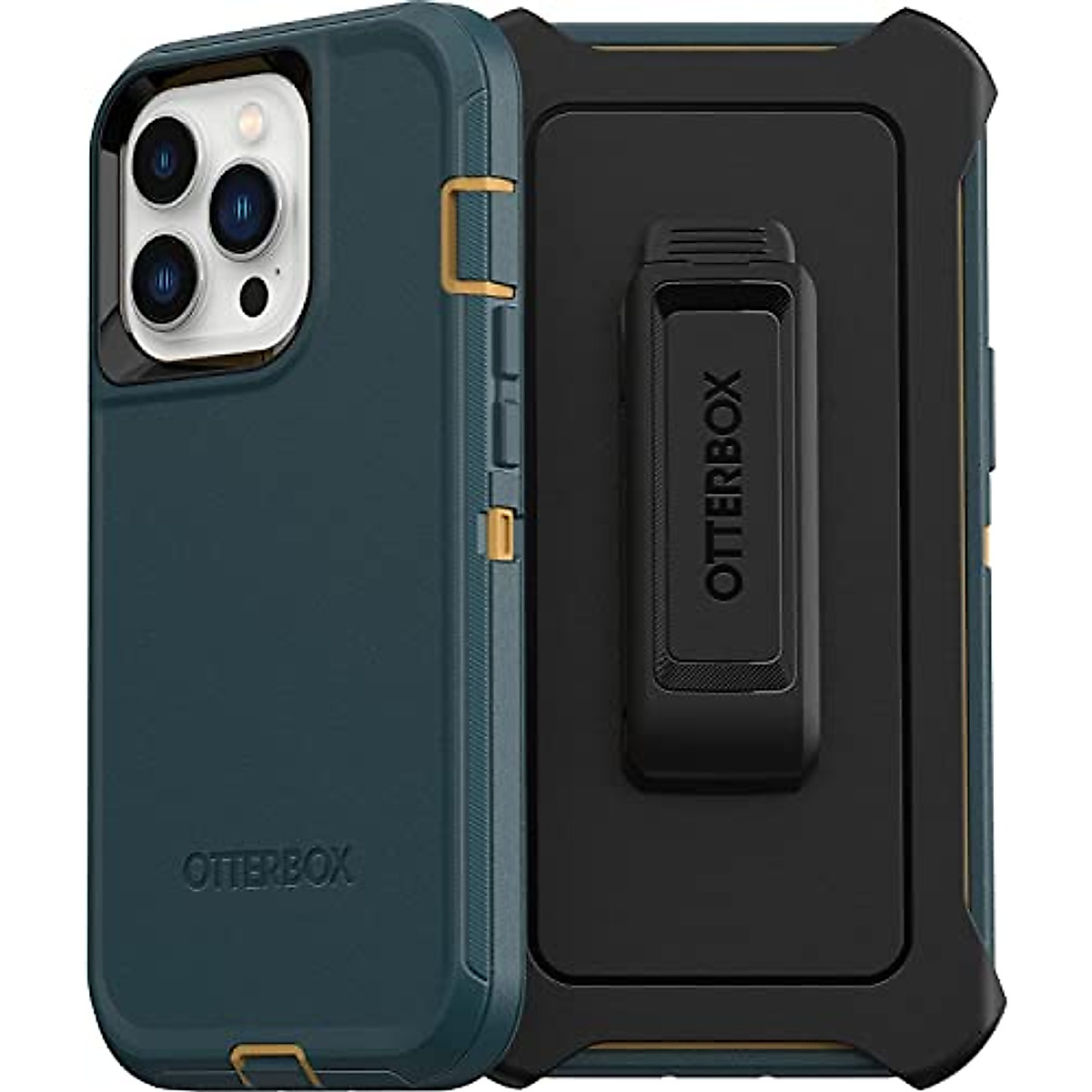 OtterBox iPhone 13 Pro (ONLY) Defender Series Case - HUNTER GREEN, rugged & durable, with port protection, includes holster clip kickstand