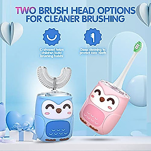 Flying Ideas Kids Electric Toothbrush, U Shaped Toothbrush, Ultrasonic Automatic Toothbrush Kids with 6 Modes, Full/Whole Mouth Baby Toothbrush, IPX7 Waterproof(Light Blue)