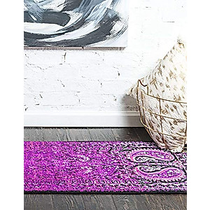 Unique Loom Imperial Collection Paisley, Distressed, Border, Vintage, Modern, Abstract Area Rug, 3 ft x 9 ft 10 in, Lilac/Black