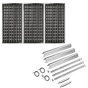 Uniflasy Porcelain-Enameled Cooking Grid Grates and Heat Plate Burner fits CharBroil Performance Tru Infrared 3 Burner 463370719 463371116 463280019 463371716 463633316