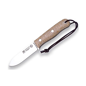 Hunting and Mountaineering Knife Joker CM113-P Trampero, Walnut Wood Handle, 10 cm Steel Blade Sandvik 14c28n, with Leather Sheath, Fire Starter, Tool for Fishing, Hunting, Camping and Hiking