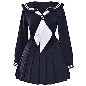 Classic Japanese School Girls Sailor Dress Shirts Uniform Anime Cosplay Costumes with Socks Set(Black)(M = Asia L)(SSF08BK)