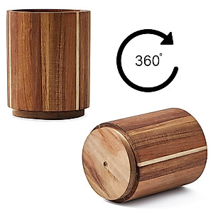 LOHONER Acacia Wood Utensil Holder for Kitchen Counter, 360° Rotating 7.2" Large Cooking Utensil Holder, Kitchen Utensil Storage Organizer for Countertops, Farmhouse Kitchen Decor