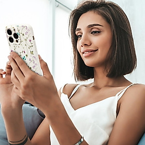 RALEAVO Floral Case for iPhone 14 Pro Max, Flower Branch Pattern Design Cute Cover Case for Girls Women Slim Thin Soft Silicone Shockproof Anti-Slip Phone Case for iPhone 14 Pro Max (6.7"),Beige