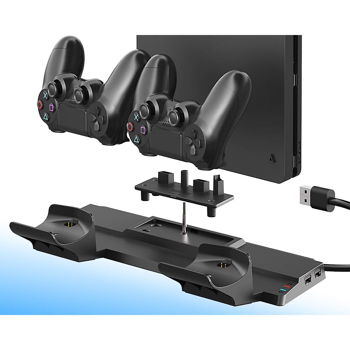 ElecGear Vertical Charging Stand for PS4, Dual Charging Station Charger Dock for DualShock 4 Controller with 4X Mini Dongle Adapter and 2X USB Port Accessory Kit for PS4, PS4 Slim, PS4 Pro
