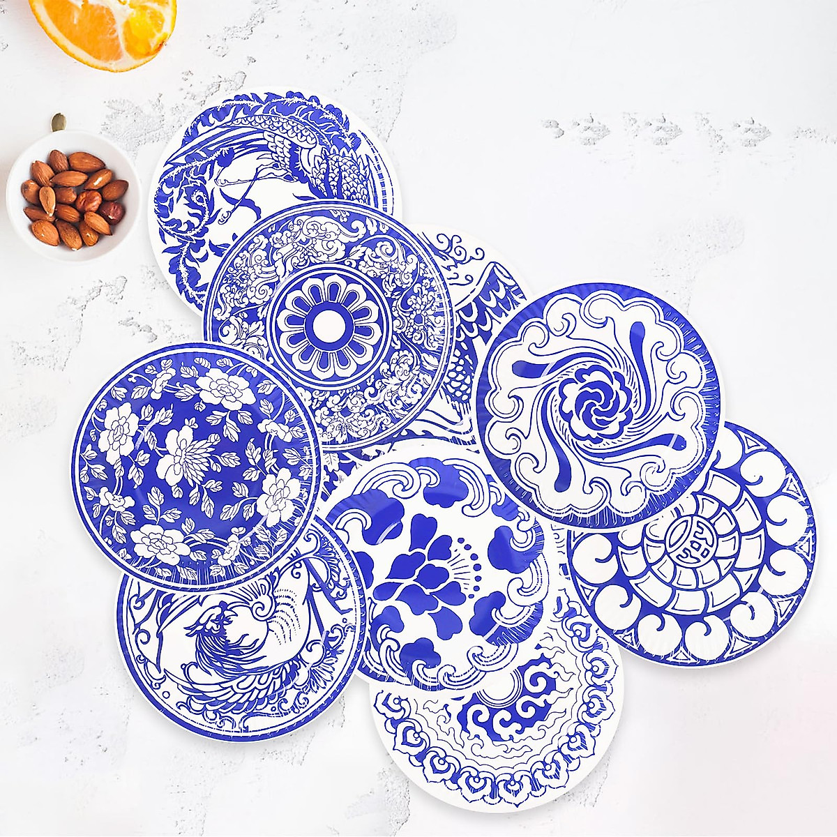 Bbiamsleep 24 Pieces 7 Inch Blue and White Plates Decorative Paper Plates Blue Floral and White Party Plates Birthday Plate Disposable Paper Plates Cake Dessert Plates for Bridal Wedding Tea Party