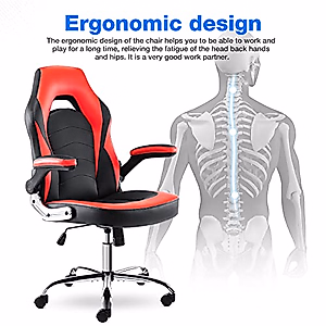 JHK Gaming Chair - Office Chair Desk Chairs with Wheels Computer Chair with Flip-up Armrest and Height Adjustable Swivel Chair Splicing PU Leather Chair Home Office Chair with Lumbar Support