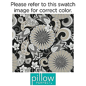 Pillow Perfect Floral Indoor/Outdoor Solid Back 1 Piece Square Corner Chair Cushion with Ties, Deep Seat, Weather, and Fade Resistant, 36.5" x 18", Black/White Sophia, 1 Count