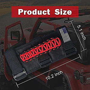 Miytsya 2 Pack Roll Bar Grab Handles Grip Handle, for Jeep Wrangler YJ TJ JK JL & Gladiator JT 1955-2022 UTV ATV, 10.2In x 5.1In 3 Straps Fixed American Flag Pattern Car Roof Handles Strap (Red)