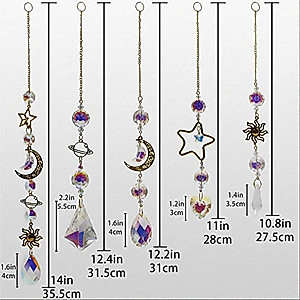 Gpurplebud Sun Catchers Indoor Window - 5 Pieces Hanging Crystal Suncatcher for Window Rainbow Prism Crystal Decorations for Home Wedding Car Party Patio Garden Decor (5 Model)