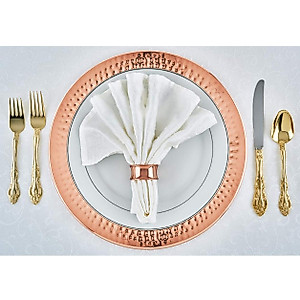 Colleta Home Copper Charger Plates - 6 Pack - 13 inch Rose Gold Charger Plates with Hammered Rim - Copper Charger Plate Set