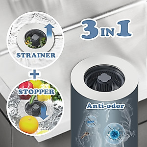 3 in 1 Kitchen Sink Drain Strainer & Stopper Kit, SUS304 Stainless Steel Pop-up Kitchen Drain Stopper with Strainer Basket, Fast Drainage Kitchen Sink Plug for Standard 3-1/2 Inch Drain