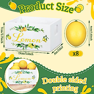 Lemon Mini Crate Summer Tiered Tray Decor with 8 Faux Lemons Farmhouse Strawberry Watermelon Tiered Tray Decoration with Faux Fruits Summertime Wood Crate for Fruit Party Decor (Lemon)