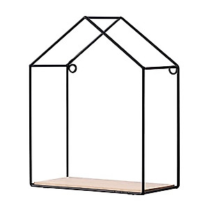 C-LARSS Wall Mounted Floating Shelves, Geometric Storage Shelf Metal Concise Style Storage Rack Vase Organizer Wall Décor for Home Bedroom Living Room Office Black3 L