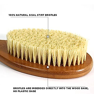 ICANdOIT-17.71Inch Natural Stiff Sisal Bristles Anti-Slip Long Handle Bath Brush,Bent Handle Shower Scrubber for Exfoliating,Shower Back Brush,Exfoliation Set with Pumice Stone(1 Pack)
