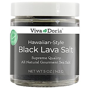 Viva Doria Hawaiian Black Lava Sea Salt, Fine Grain, Lava Salt, 5 Oz Glass Jar