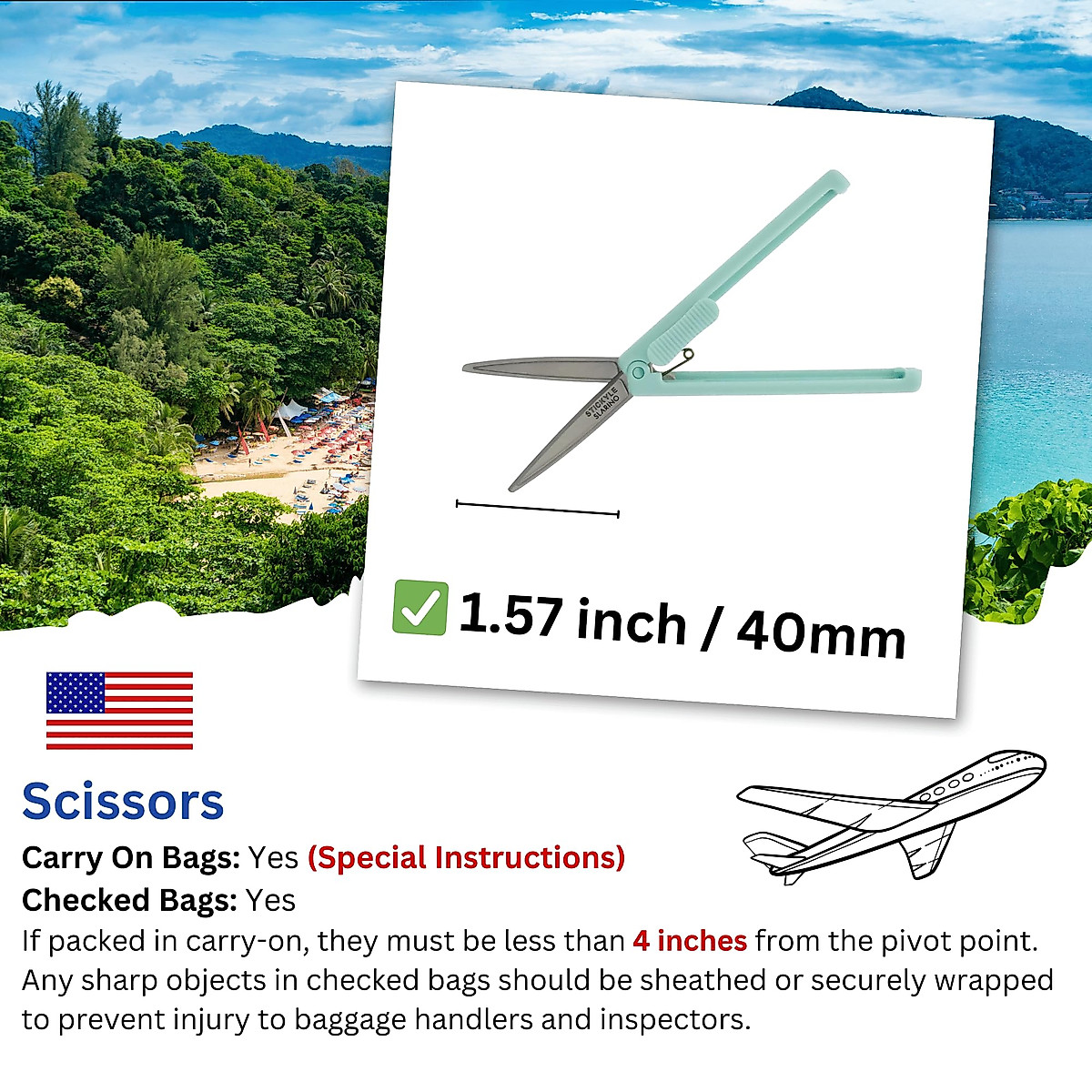 SUN-STAR Slarino Travel Ready Compact Scissors - Pocket Sized & Portable, White S3719995