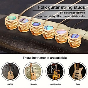 Tbest 6Pcs Guitar Bridge Pins,Brass Bridge Pins for Acoustic Guitar Bridge Pins- Endpin Inlaid Abalone Dot Acoustic Guitar Replacement Parts(Rose Gold)