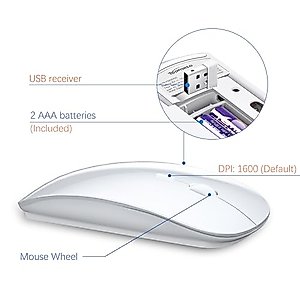 Wireless Keyboard and Mouse Ultra Slim Combo, TopMate 2.4G Silent Compact USB Mouse and Scissor Switch Keyboard Set with Cover, 2 AA and 2 AAA Batteries, for PC/Laptop/Windows/Mac - White