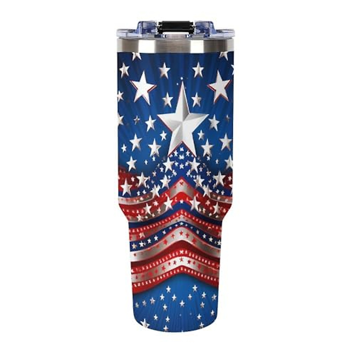 Independence Day U.S. Stars 40 Oz Stainless Steel Cup Travel Tumbler with Handle and Straw Lightweight Coffee Mug for Home Office