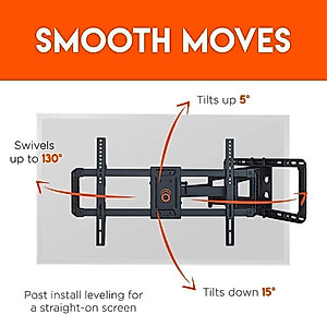 ECHOGEAR Full Motion TV Wall Mount & Sound Bar Mounting Bracket - for Big TVs Up to 90" - Height Adjustable Soundbar Mount