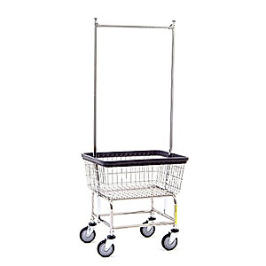 R&B Wire™ 100D58 Narrow Heavy Duty Wire Laundry Cart with Double Pole Rack, 2 Bushel, Chrome, Made in USA