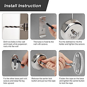 Catcan Retractable Clothesline, Stainless Steel Round Clothes Line Retracting Indoor for Hotel, Bathroom, Laundry with 10 PCS Metal Clothespins Adjustable Rope Shower Clothing Line(9.2FT Nylon String)