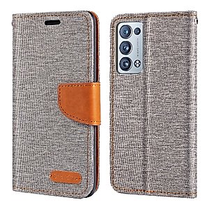 Shantime Oppo Reno 6 Pro+ 5G Case, Oxford Leather Wallet Case with Soft TPU Back Cover Magnet Flip Case for Oppo Reno 6 Pro Plus 5G Grey