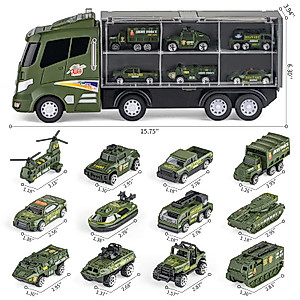 18 Pcs Military Truck with Army Men Toy Set for Boys, Mini Die-cast Battle Car in Transport Carrier Truck Playset, Army Toy Vehicle for Boy Girl Kid Toddler 8-12 Year Old Birthday Gift Party Favor