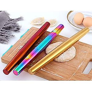 Meisha Stainless Steel Rolling Pin Rainbow Metal Non Stick Dough Roller for Baking Pizza Pastry Dough, Pie Crust & Cookie - Kitchen Cuisine Utensil Smooth Tools - 13 Inches