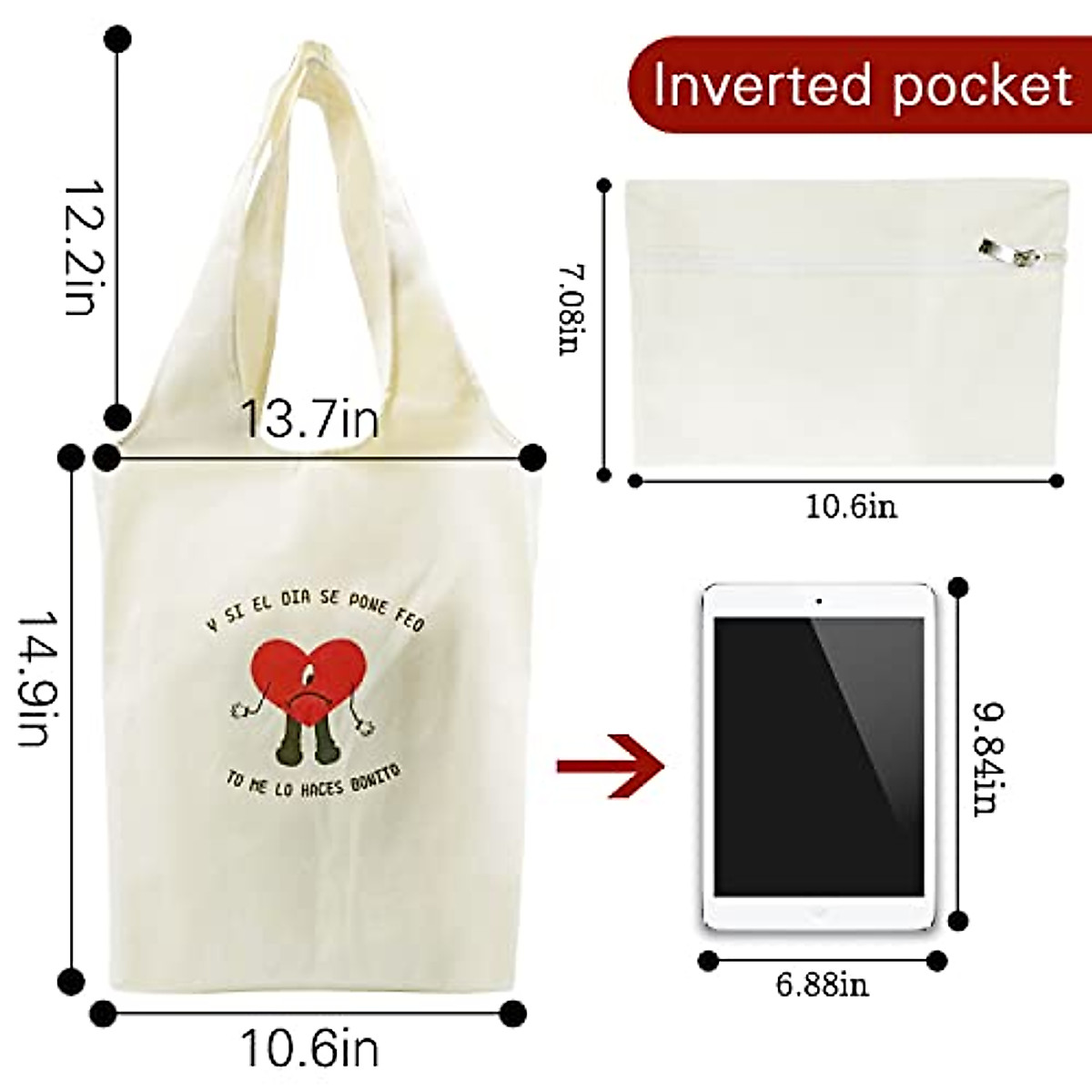 Monwestck Bad Rabbit Bunny Canvas Tote Bag For Women, Reusable Cotton Canvas Bag For Grocery Shopping,Cute Tote Bag With Interior Pocket