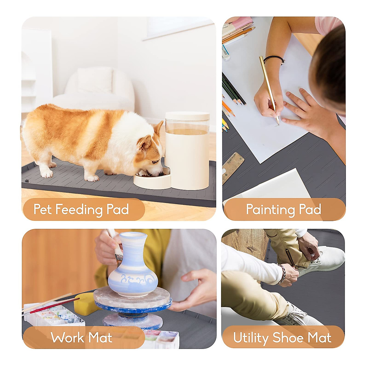 CNDSE Under Sink Mats for Kitchen Waterproof，Under Kitchen Sink Mat with Drain Holes，Thickened Non-slip Silicone Under Sink Mat ，Under Sink Liner for Kitchen and Bathroom Sink Cabinets 34''x22'', Grey