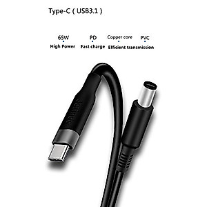 65W PD USB Type C Male Input to DC 7.4mm x 5.0mm Male (7.4mm x 0.6mm) Power Charging Cable Compatible for Dell Latitude E6420 E6430 E6430s E6430U E6440 E6500 E6510 (6.6 FT)