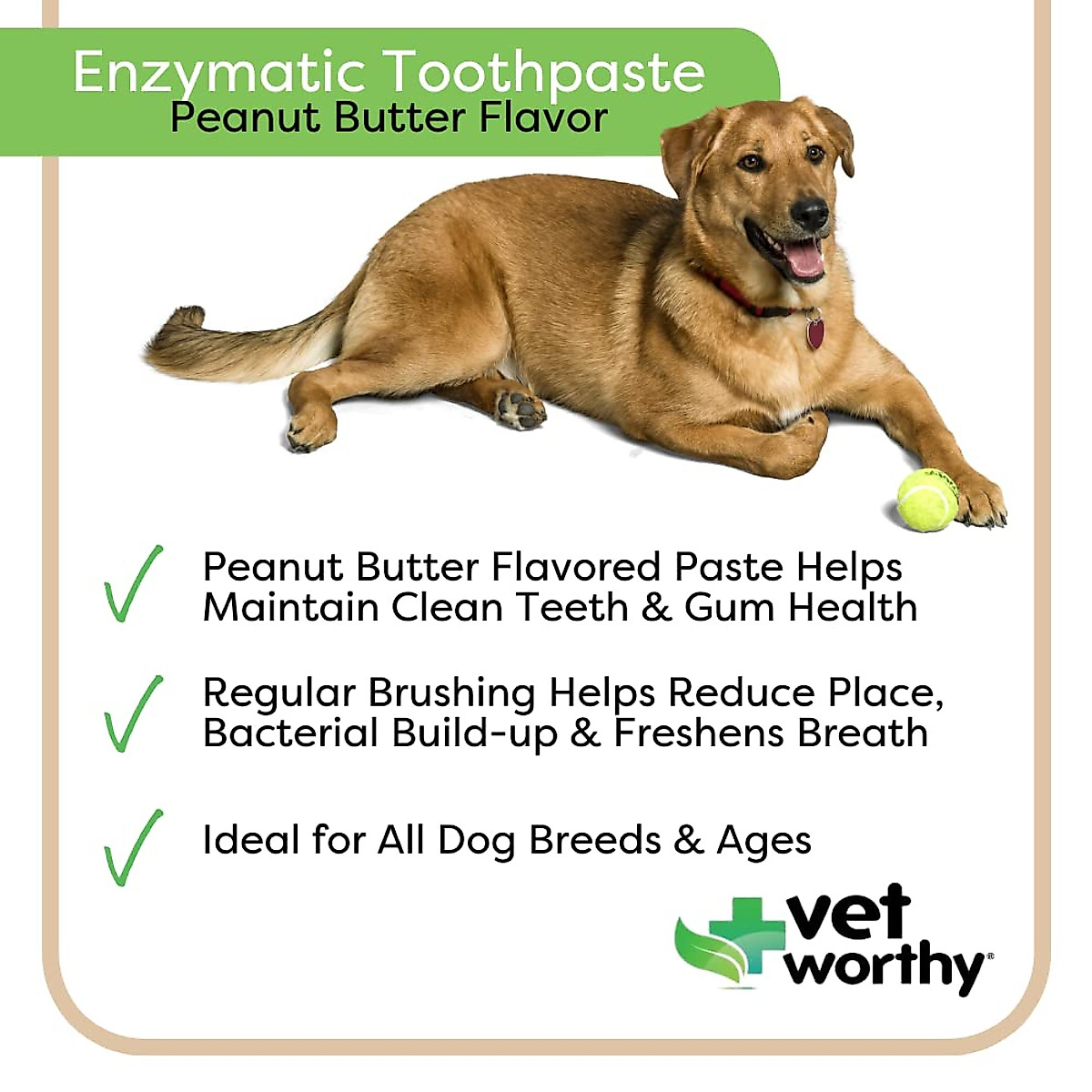 Vet Worthy Peanut Butter Enzymatic Toothpaste for Dogs - For Clean, Healthy Teeth and Gums - Freshen Dogs Breath - Peanut Butter Flavor - Made in the USA - Start Your Dog’s Dental Routine Today - 3oz