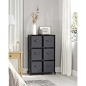 SONGMICS Cube Storage Organizer with Storage Boxes, 6-Cube Organizer, 6 Collapsible Non-Woven Fabric Bins, Customizable Shape, Bedroom, Living Room, Space-Saving, Black and Gray ULPC062B01
