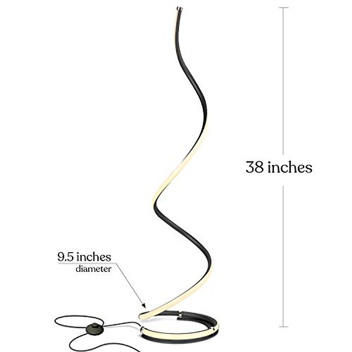 Brightech Allure Floor Lamp for Offices, 37” Bright LED Spiral Compact Lamp, Unique Curved Lamp for Living Rooms, Dimmable Standing Lamp with Built-in Dimmer, Great Living Room Décor – Jet Black