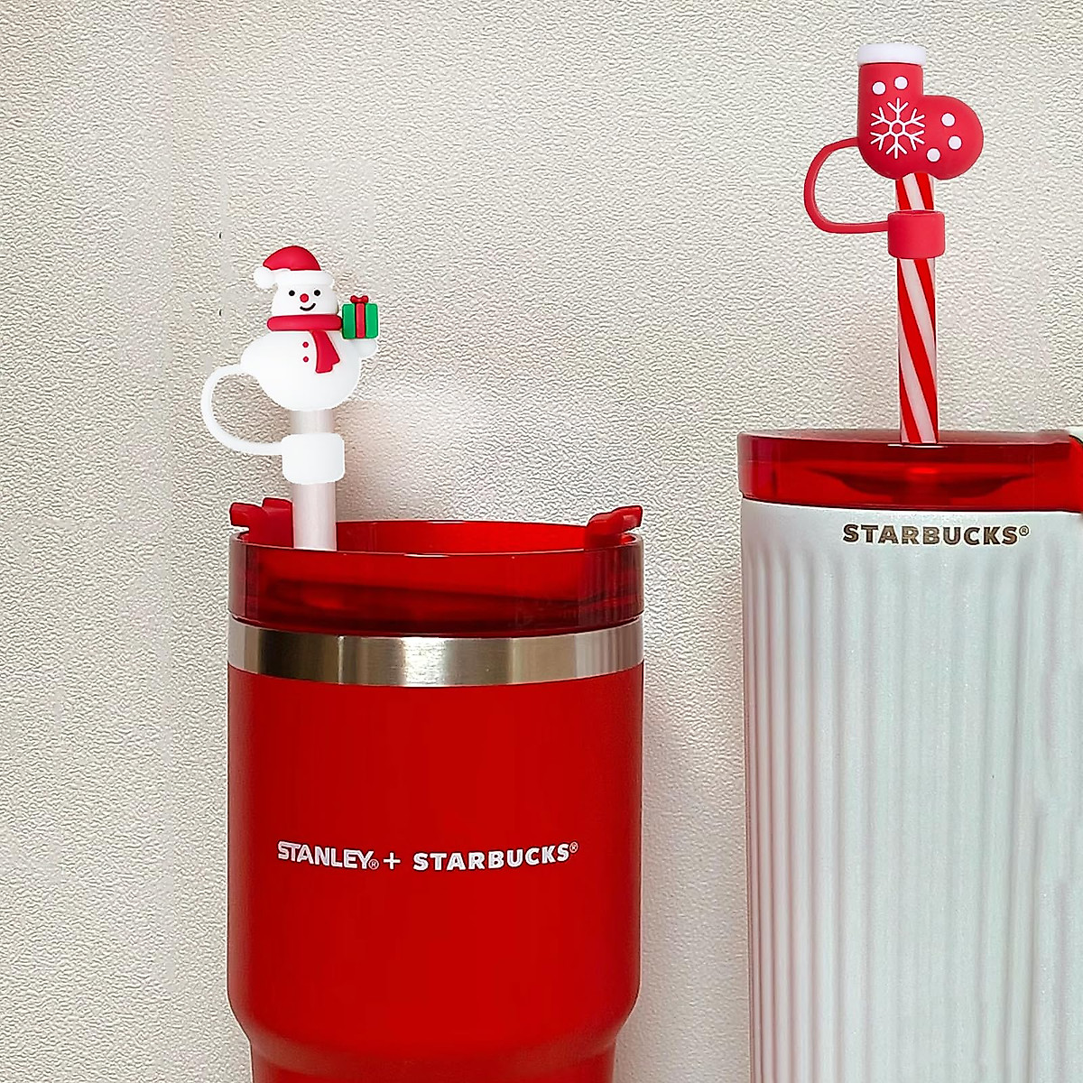 SEEZIZI 5 pcs Christmas Straw Covers Cap Toppers Compatible with Stanley 30&40 oz Tumbler Cups,Reusable Cute Silicone Straw Tips Lids Protectors for 0.4 in/10mm Stanley Cups Straws Accessories