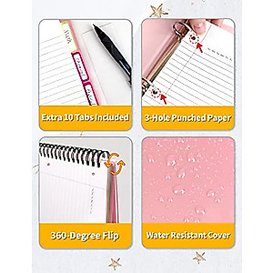 SUNEE 5 Subject Notebook College Ruled - 300 Pages, 8.2"x10.8", Spiral Lined Notebook with 5 Pocket Colored Dividers, 3-Hole Punched Paper, Pink Notebooks for School Supplies, Home & Office, Writing Journal