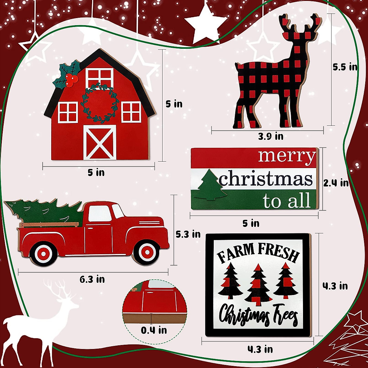 Guoofu Christmas Tiered Tray Decor, Farmhouse Tray Decorations Indoor, Merry Christmas Deer Truck Winter Wooden Signs, Rustic Christmas Decor for Kitchen Home Table Mantel Office Holiday Party