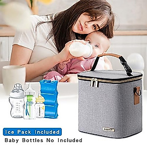 BABEYER Breastmilk Cooler Bag with Ice Pack Fits 6 Baby Bottles Up to 9 Ounce, Baby Bottle Bag with Shoulder Strap for Nursing Mom Daycare, Grey