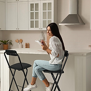 Thyle 1 Pcs Folding Bar Stool with Backrest, Tall Foldable Stool Chair Portable High Folding Bar Chair Counter Height Seat Leather Padded for Kitchen Island Shop Cafe Dining Room Black (27.5 Inch)