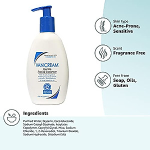 Vanicream Gentle Facial Cleanser with Pump Dispenser - 8 fl oz - Formulated Without Common Irritants for Those with Sensitive Skin