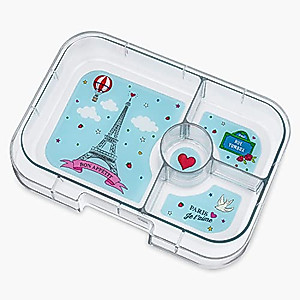 Yumbox Leakproof Bento Box Panino: 4-Compartment Kids & Adults Bento; Perfect for Sandwich Packed Lunch; Compact 8.5x6x1.8; Healthy Portions (Lulu Purple with Paris Themed Tray)