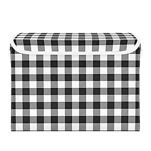 Kigai Storage Basket Buffalo Plaid Storage Boxes with Lids and Handle, Large Storage Cube Bin Collapsible for Shelves Closet Bedroom Living Room, 16.5x12.6x11.8 In