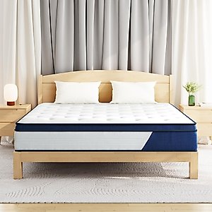 Generic King Size Mattress 12 inch Memory Foam Hybrid Mattress Fiberglass Free Gel Memory Foam Mattress in a Box，Blue