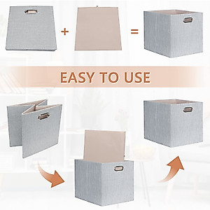 Posprica 13x15x13in Collapsible Storage Bins, Fabric Foldable Cube Storage Boxes, Decorative Storage Baskets Organizer for IKEA Kallax, Shelves, Closet, Clothes, Toy, Set of 4-Grey